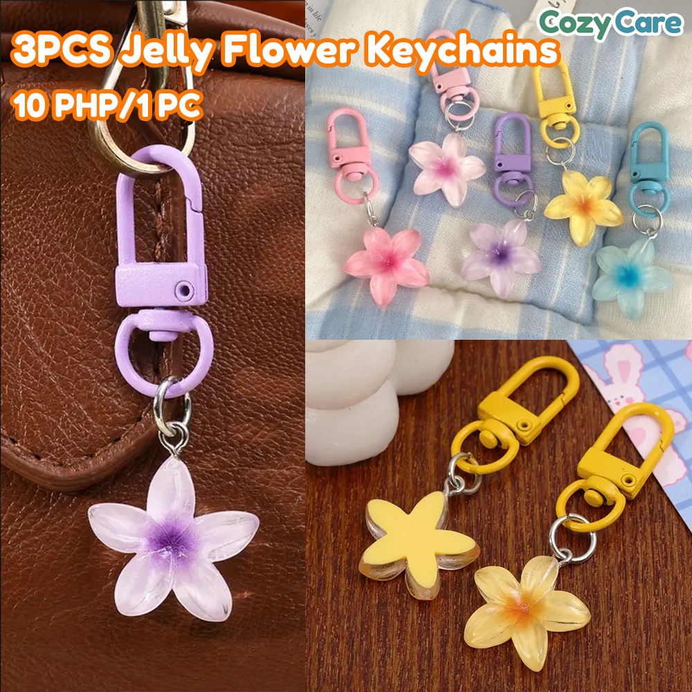 3PCS Jelly Flower Keychains Cute DIY Key Rings Transparent Flower Key ...