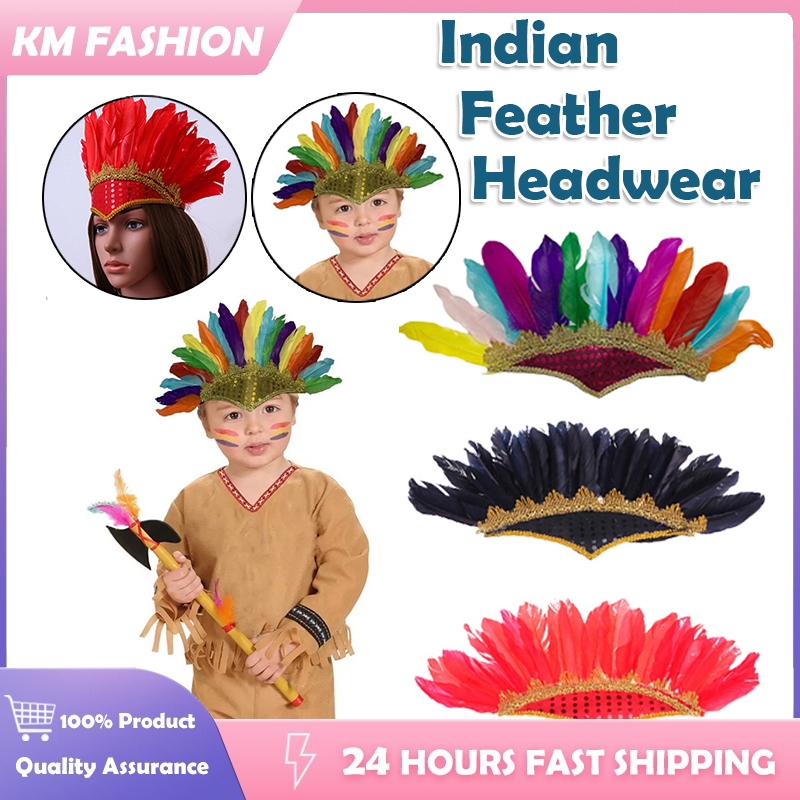 KM 6 color Indian Feather Headdress American Indian Stage Performance ...