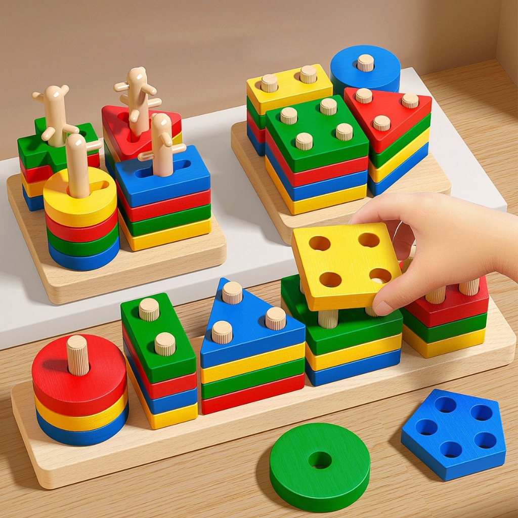 Shape Sorter Stacking Toys Early Educational Puzzle Wooden Toys For ...