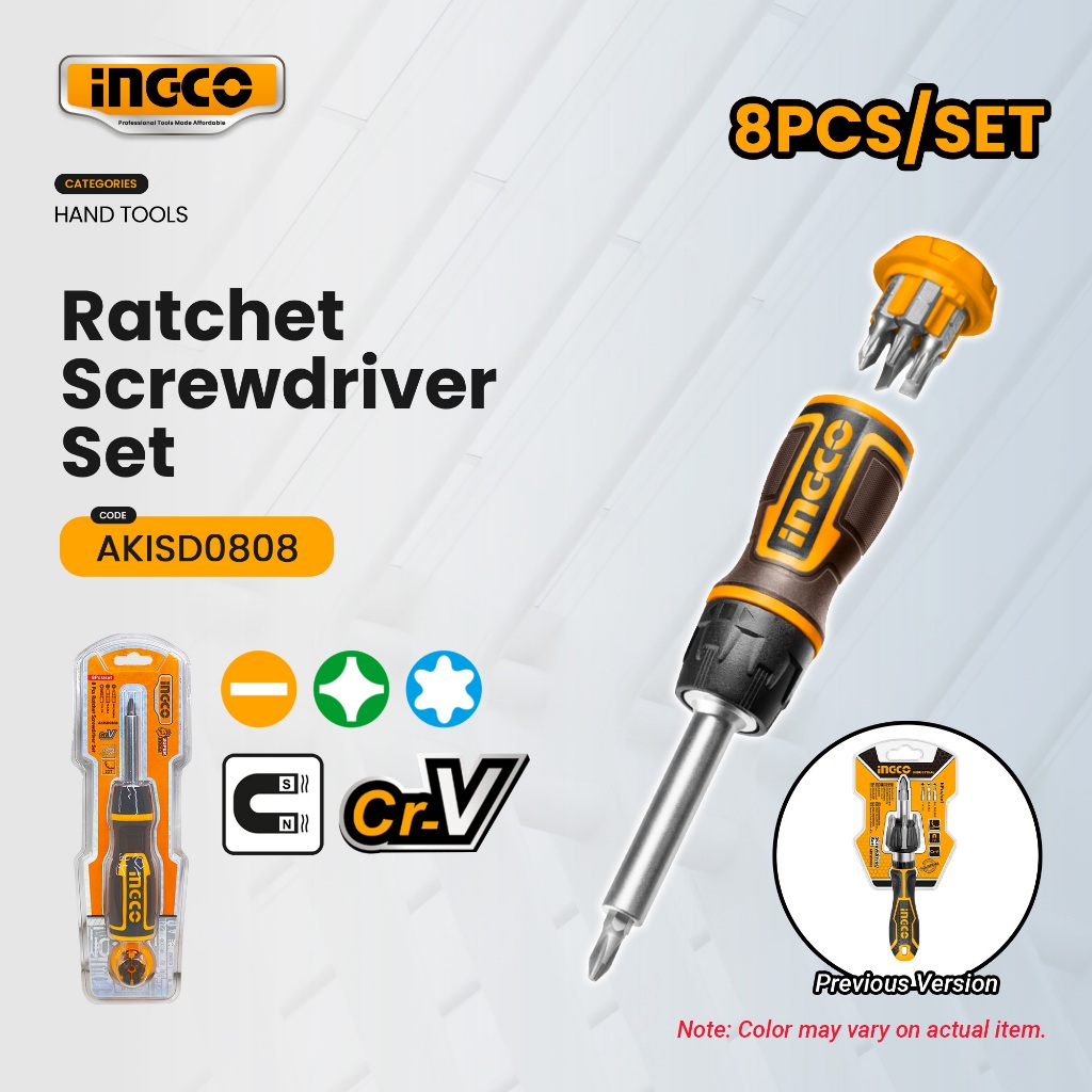 Ingco 8pcs Ratchet Screwdriver Set 8 in 1 with CR-V Material ...