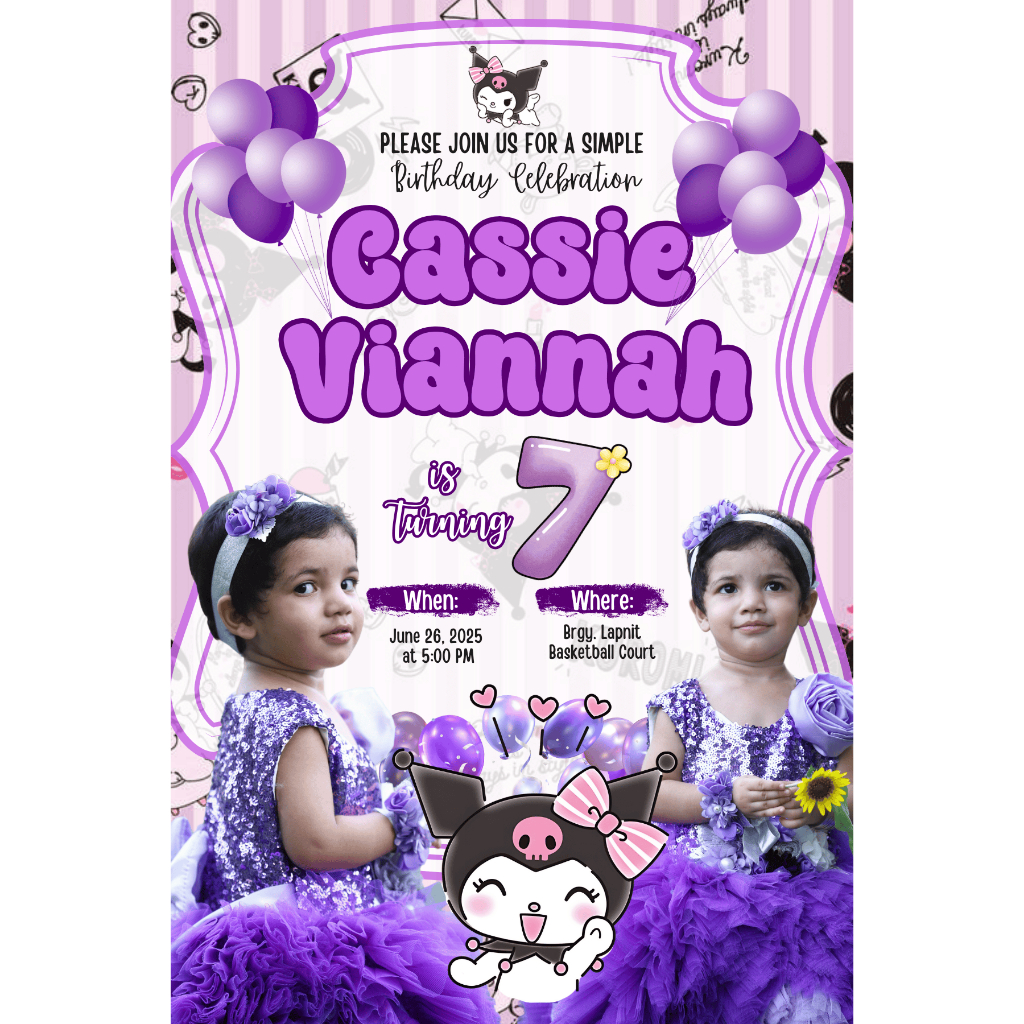 Kuromi Birthday Invitation | Customizable Digital & Printed Invite ...