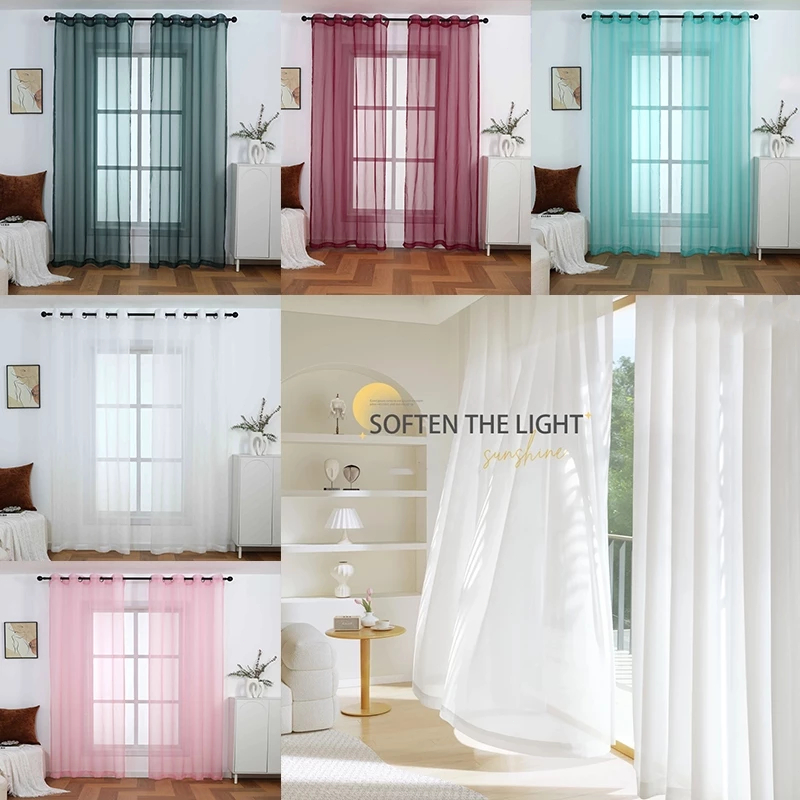 Thin Gauze Curtains 140cm X 160cm 220cm Solid Color Transparent Room ...