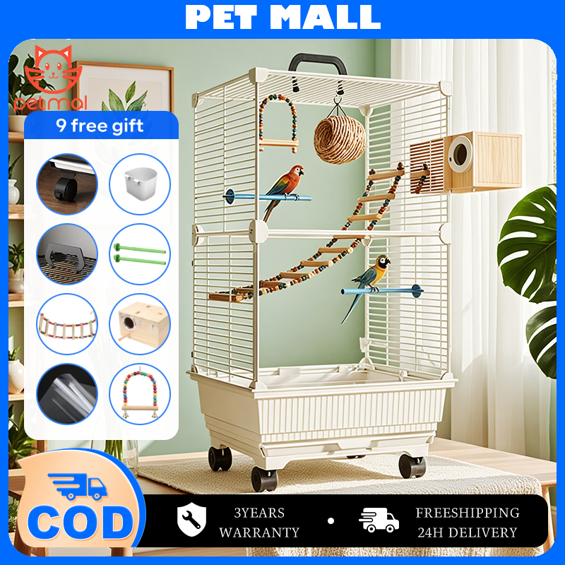 Bird Cage Set for Parrots Cockatiels Bird Lovebird Cage Double Layer ...