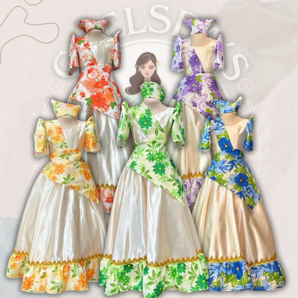 Kid’s Filipiniana Gown with Head scarf/ Philippine Costume for Kids ...