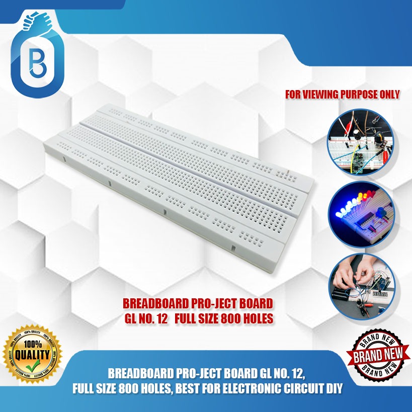 BREADBOARD PRO-JECT BOARD GL NO. 12, FULL SIZE 800 HOLES, BEST FOR ...
