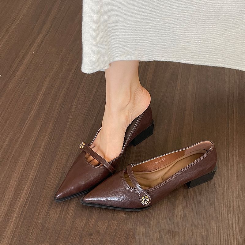 Elegant Retro Pointed Toe Shoes Simple Leather Work Shoes Soft Sole for ...