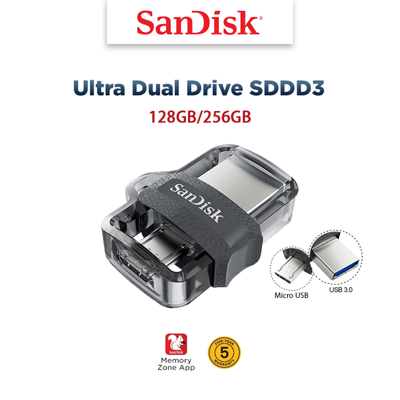 SanDisk Ultra SDDD3 128GB 256GB OTG / Dual USB Drive M3.0 (Translucent ...