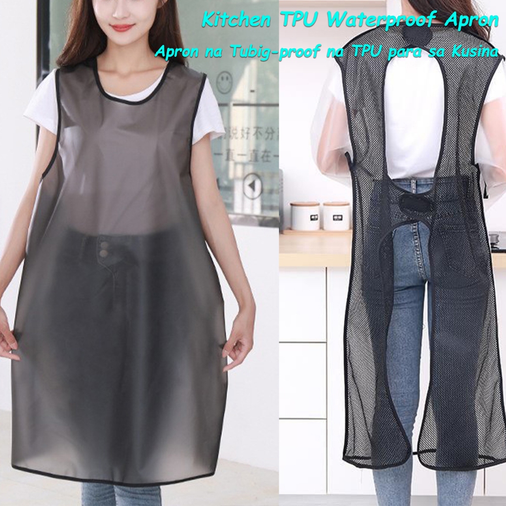 1pc Kitchen TPU Waterproof Apron Oil Proof with Pocket Household ...