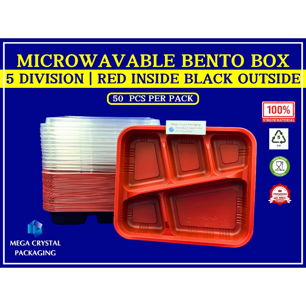 [ 50 Pcs ] Japanese Microwavable Bento Box 5 Division Red inside ...