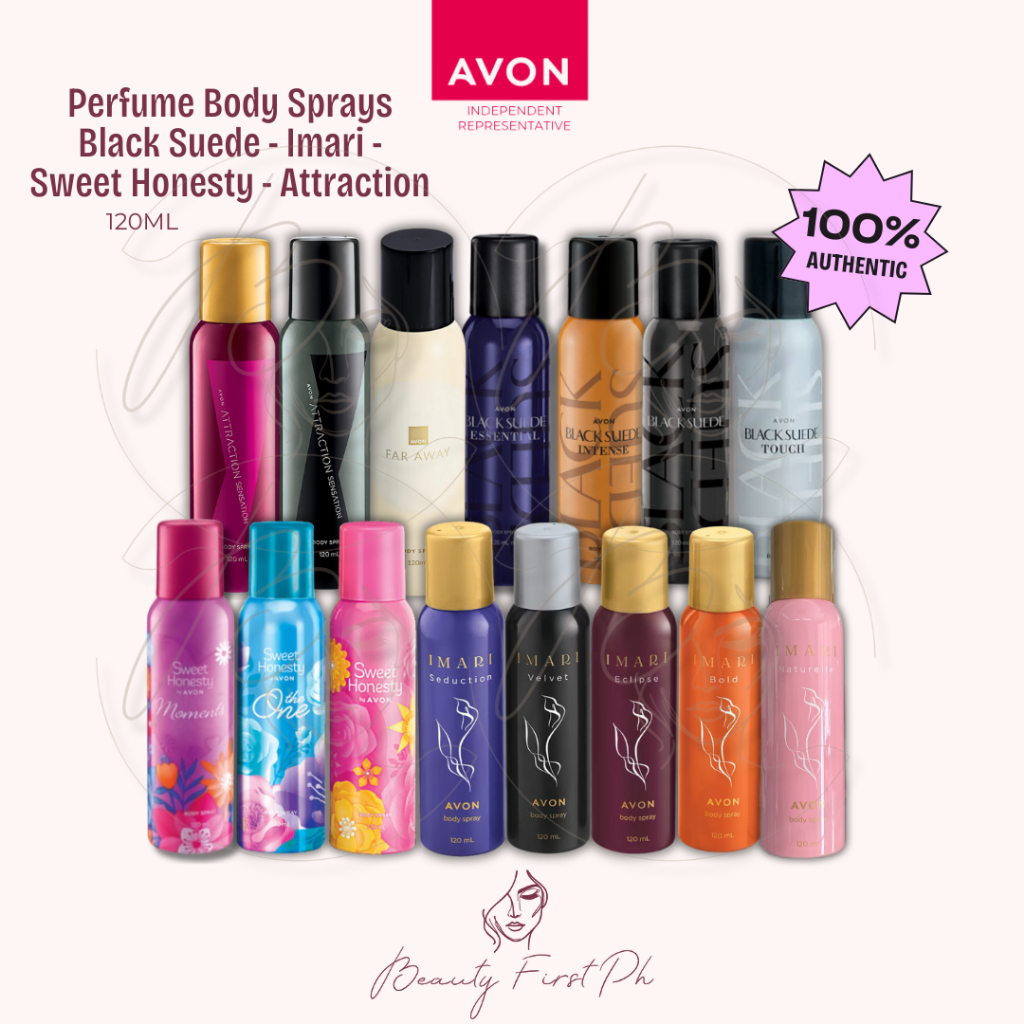 AVON Body Spray Imari Sweet Honesty Far Away Black Suede 75 mL 100 or ...