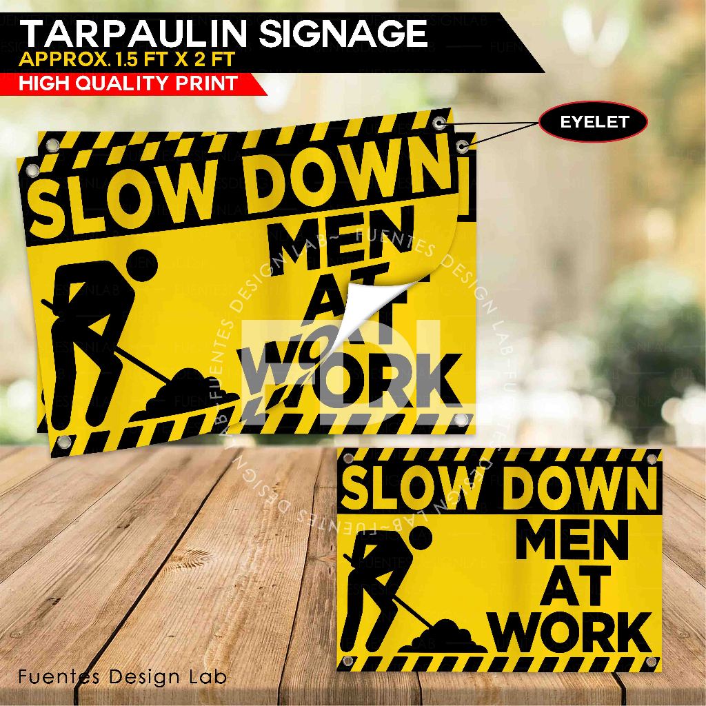 2pcs MEN AT WORK Tarpaulin Signage | ROAD Signs | 1.5ft x 2ft | Shopee ...
