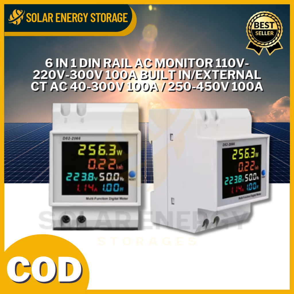 6 In 1 din rail AC monitor 110V-220V-300V 100A Built In/External CT AC ...