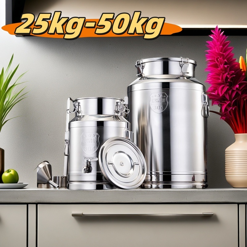 304 Metal stainless steel closed food rice storage container against ...