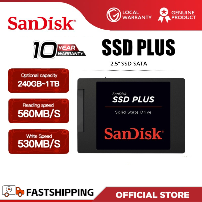SanDisk SSD PLUS 1TB/2TB SATA III 2.5" Internal Solid State Drive (SSD) (SDSSDA-1T00-G27) With ...