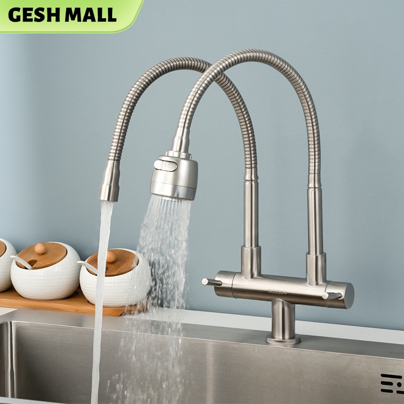Double pipe double opening single hole single cold kitchen faucet 304 ...