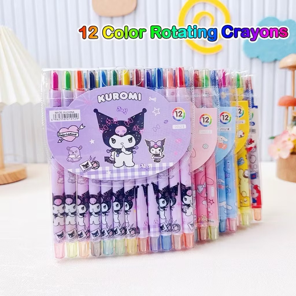 HONGS Sanrio 12 Colors Cute Character Kuromi Melody Twistable Crayon ...