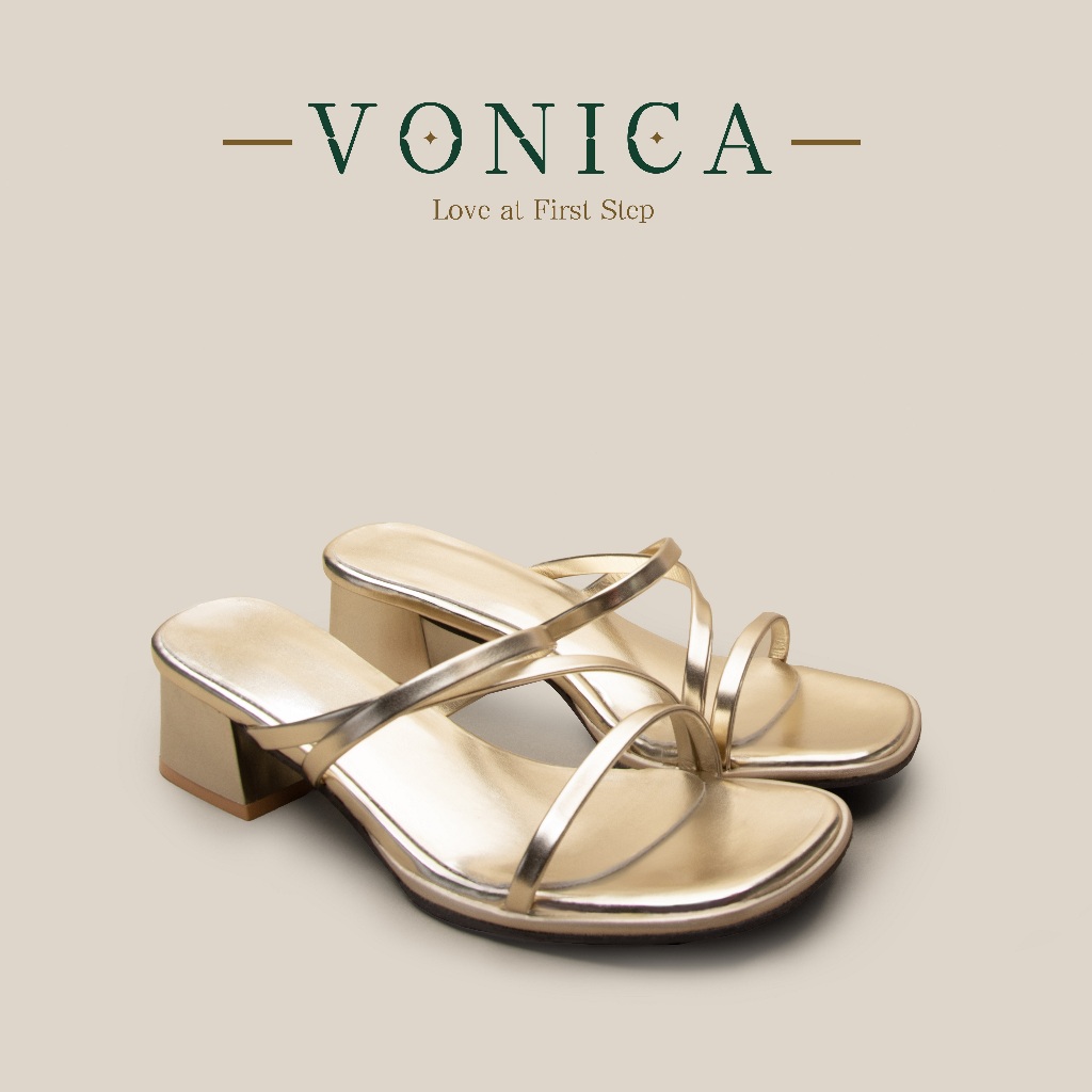 VONICA Golden Sandals for Women Cross Strap Korean High Heels | Shopee ...