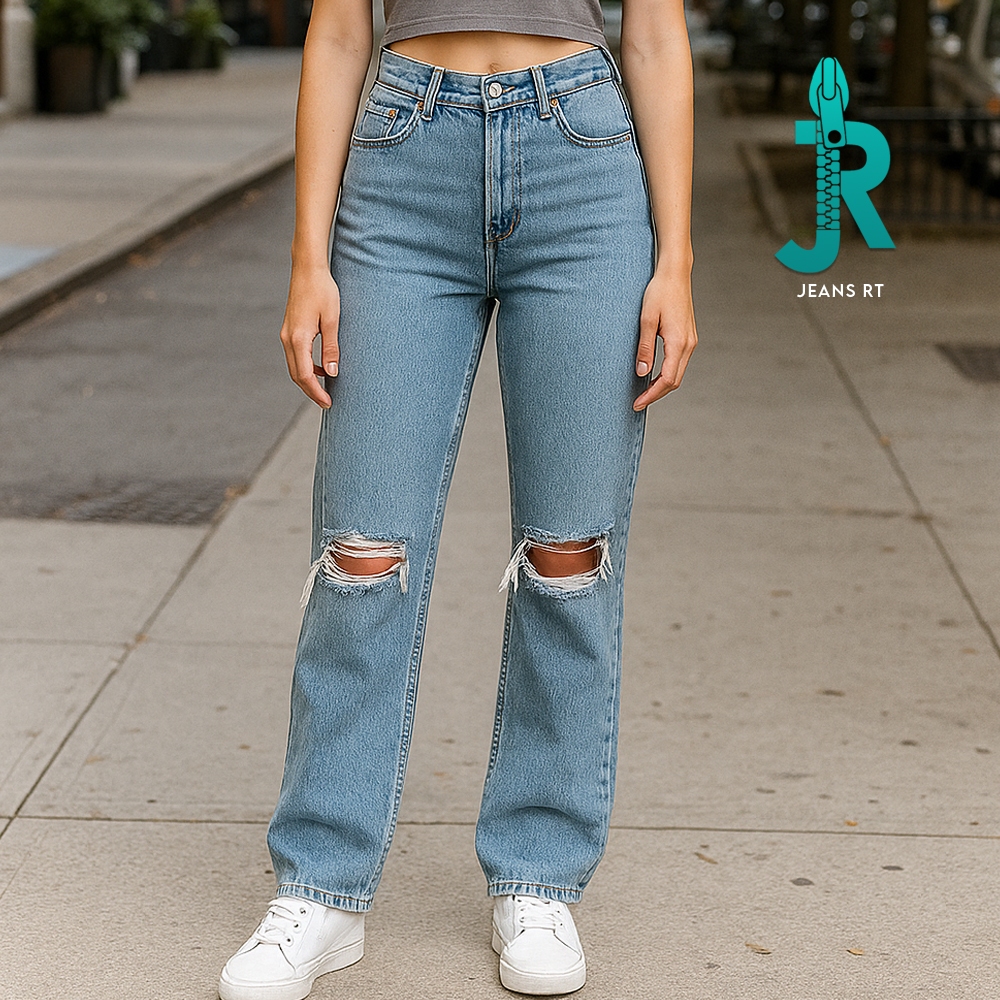 JEANS RT : High-Waist Wide Leg Knee Tattered Denim High Waist Pants ...