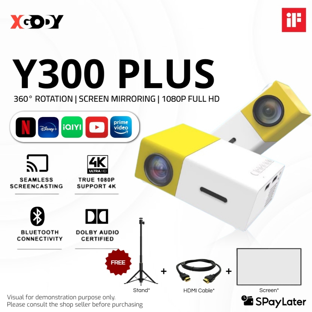 2025 Monoz Projector Y300+ Portable Mini 4K HD 1080P Projector WiFi ...