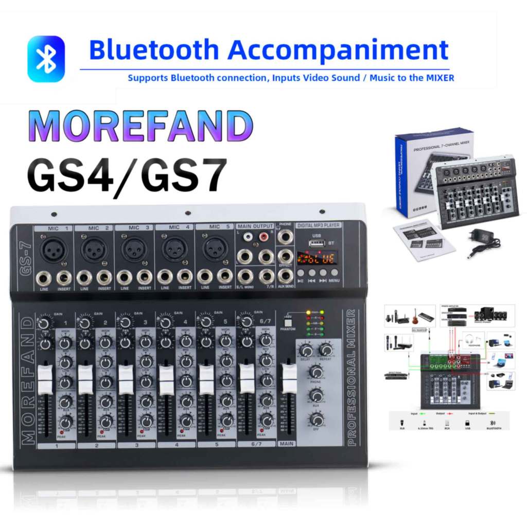 GS7 / GS4 Professional 4/7 channel mixer, EQ built-in, 16DSP, 48 volt ...