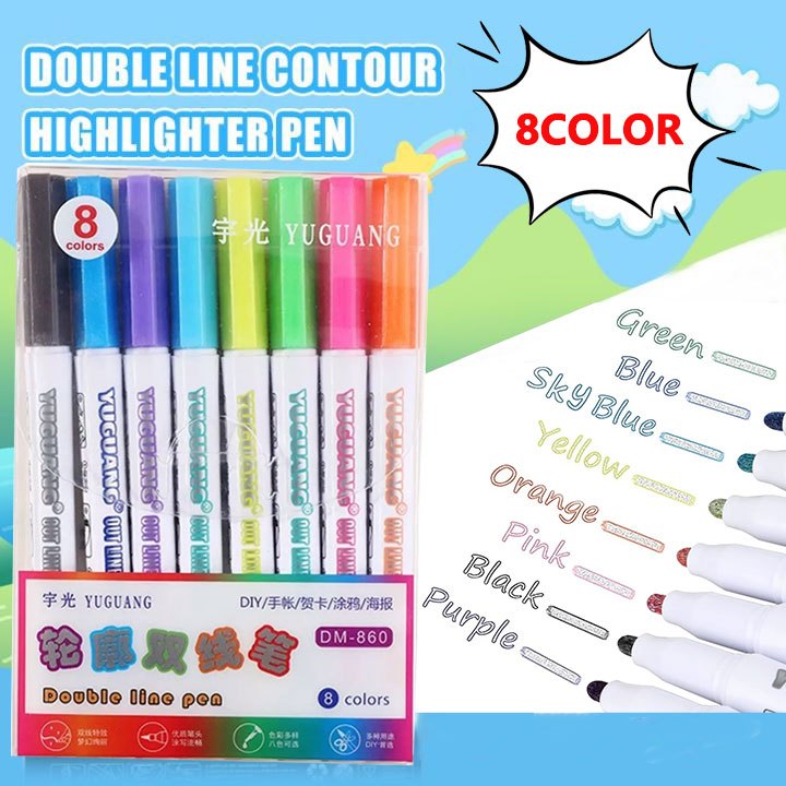 8 Colors Double Line Outline Pens Set Color Marker Set Colored Pen DIY ...