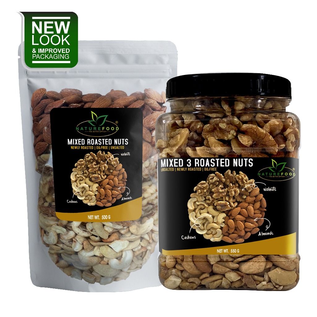 NATUREFOOD Mix Of 3 Roasted Nuts (Organic, Oil-Free, Unsalted Almonds ...