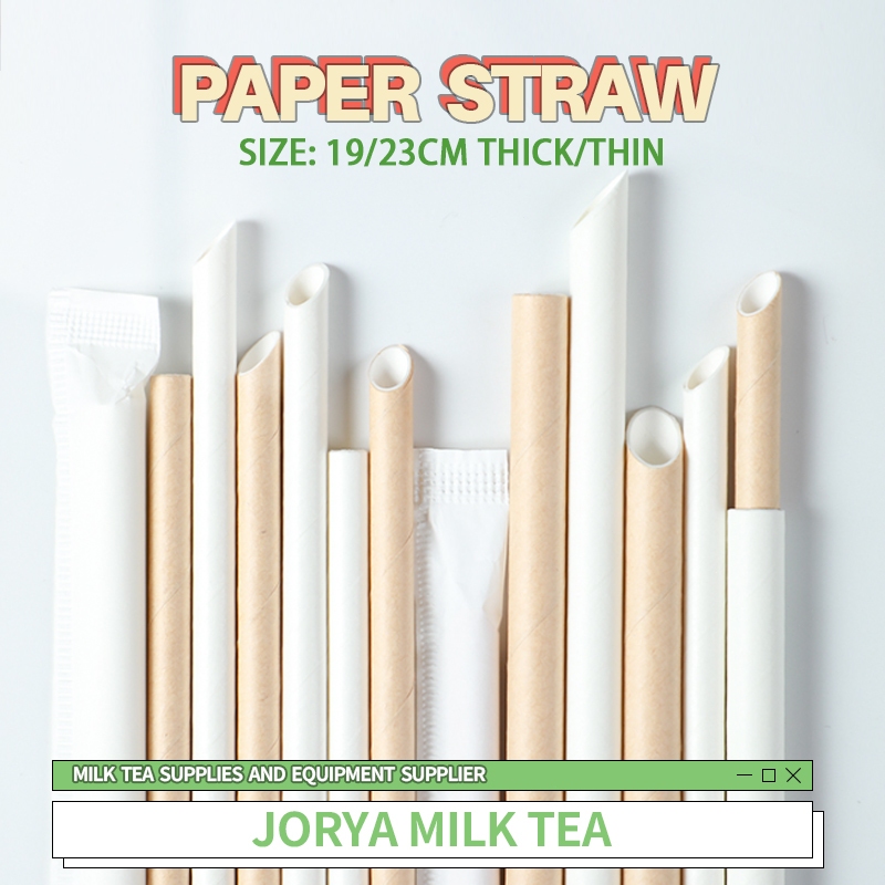 Paper Straw Individual Wrapped 19/23 CM Kraft & White Juice Straw BOBA ...