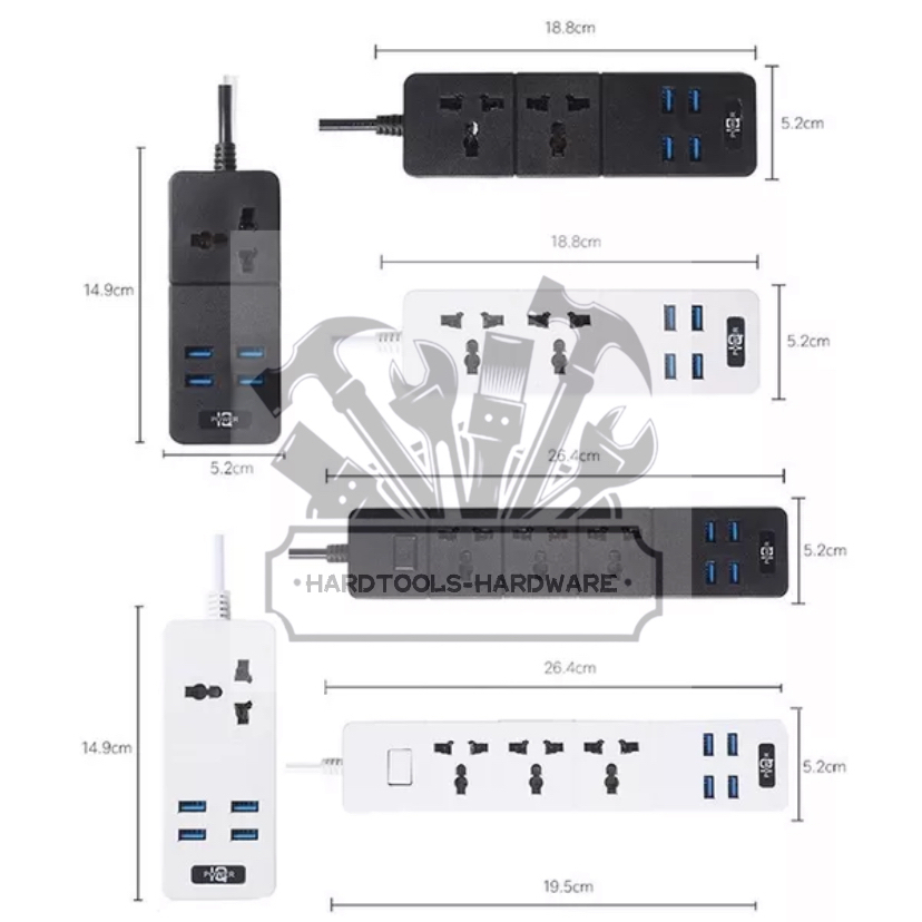 US Plug 2500W Power Strip with USB Ports Jacks Surge ProtectorUniversal ...