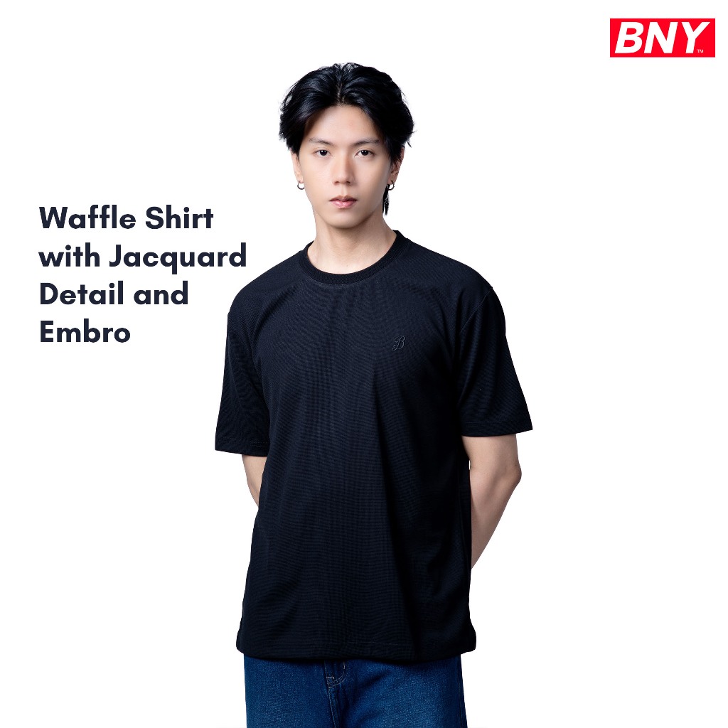 BNY Men's Waffle Shirt With Jaquard Detail And Embro (107) | Shopee ...