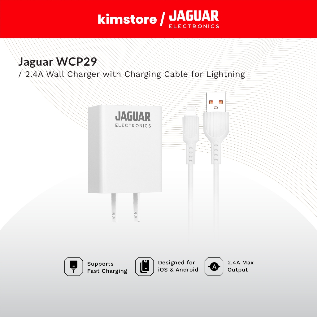 Jaguar Electronics Wcp29 2.4A Wall Charger With Charging Cable - White ...