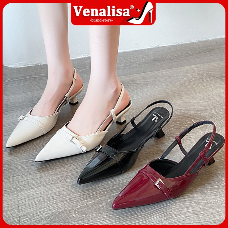Venalisa Fashion Heels For Women Leather Korea Retro Pointed Low Heel 2 ...