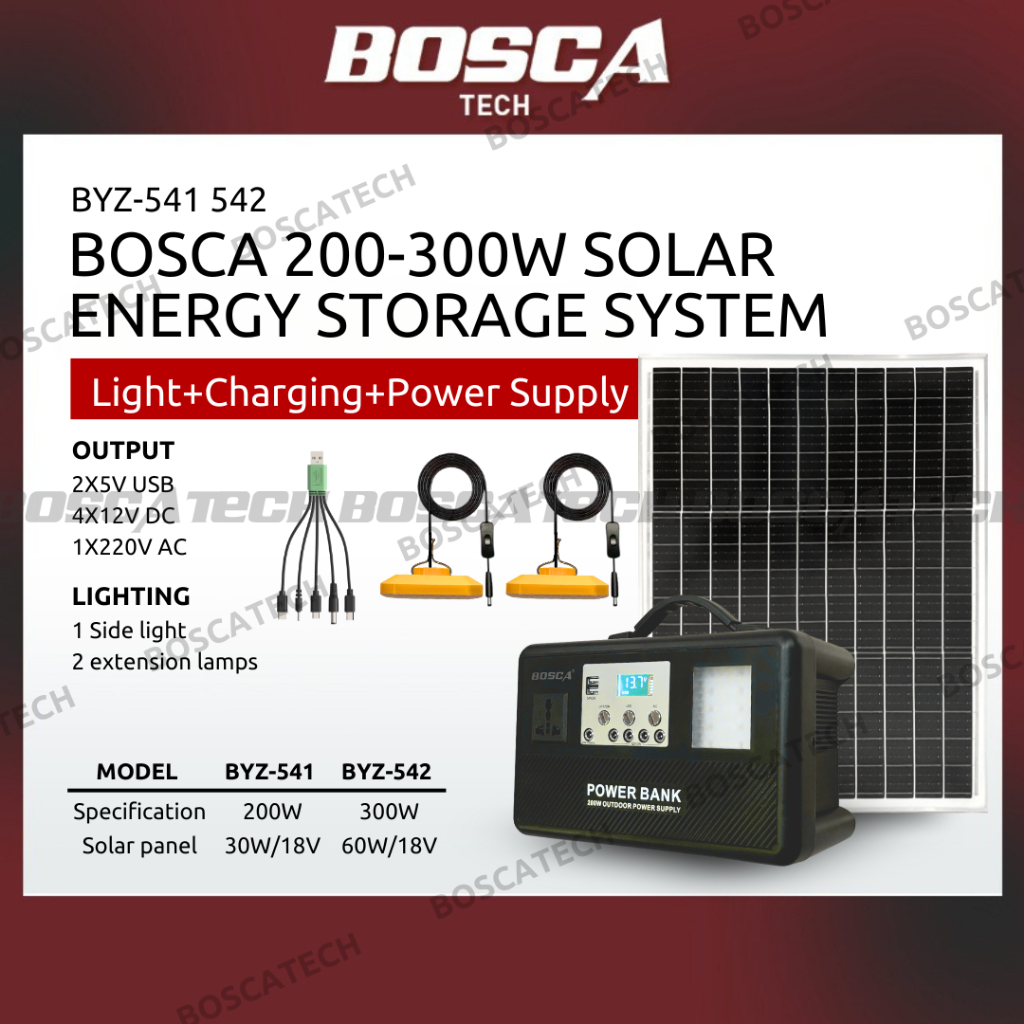 BOSCA 300W 200W Solar Energy Storage USB DC Output LED Side Light 2 ...