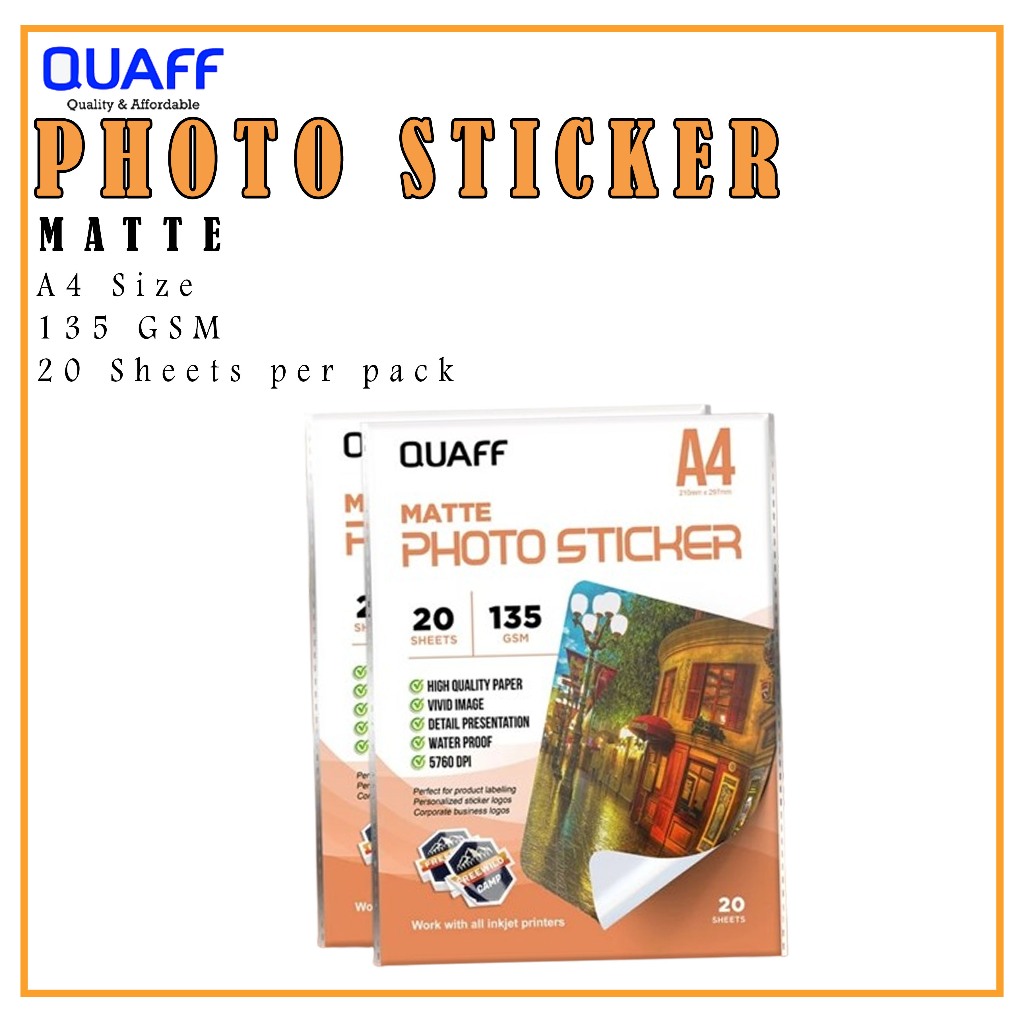 Photo Sticker Paper Matte A4 size 135GSM Waterproof 20Sheets | Shopee ...