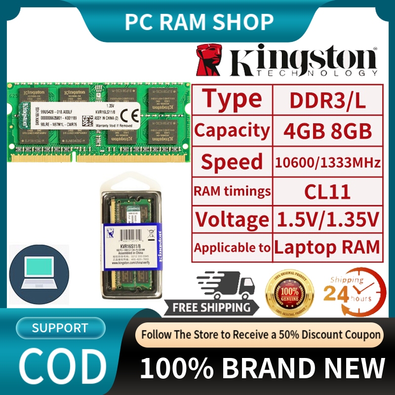 Kingston 4GB 8GB DDR3 RAM 1333MHZ 1600MHZ DDR3L Memory SODIMM PC3 10600 12800 RAM for Laptop ...