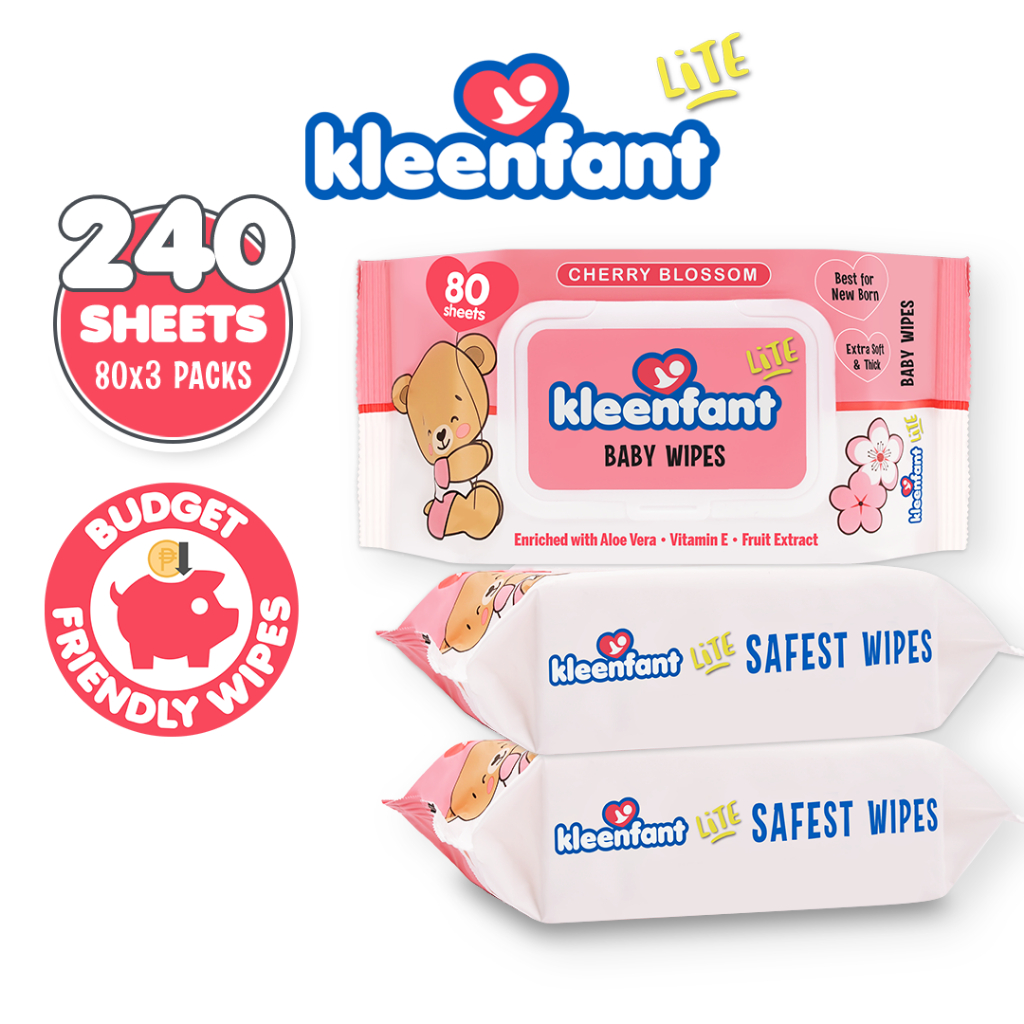 Kleenfant Lite Cherry Blossom Baby Wipes 80 Tender sheets 3 Packs Wet ...