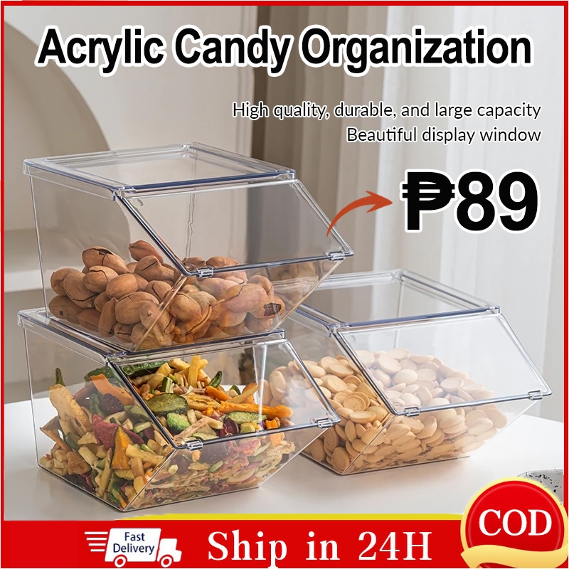 【COD】Transparent Acrylic Candy Organizer Flip Top Stackable Storage ...