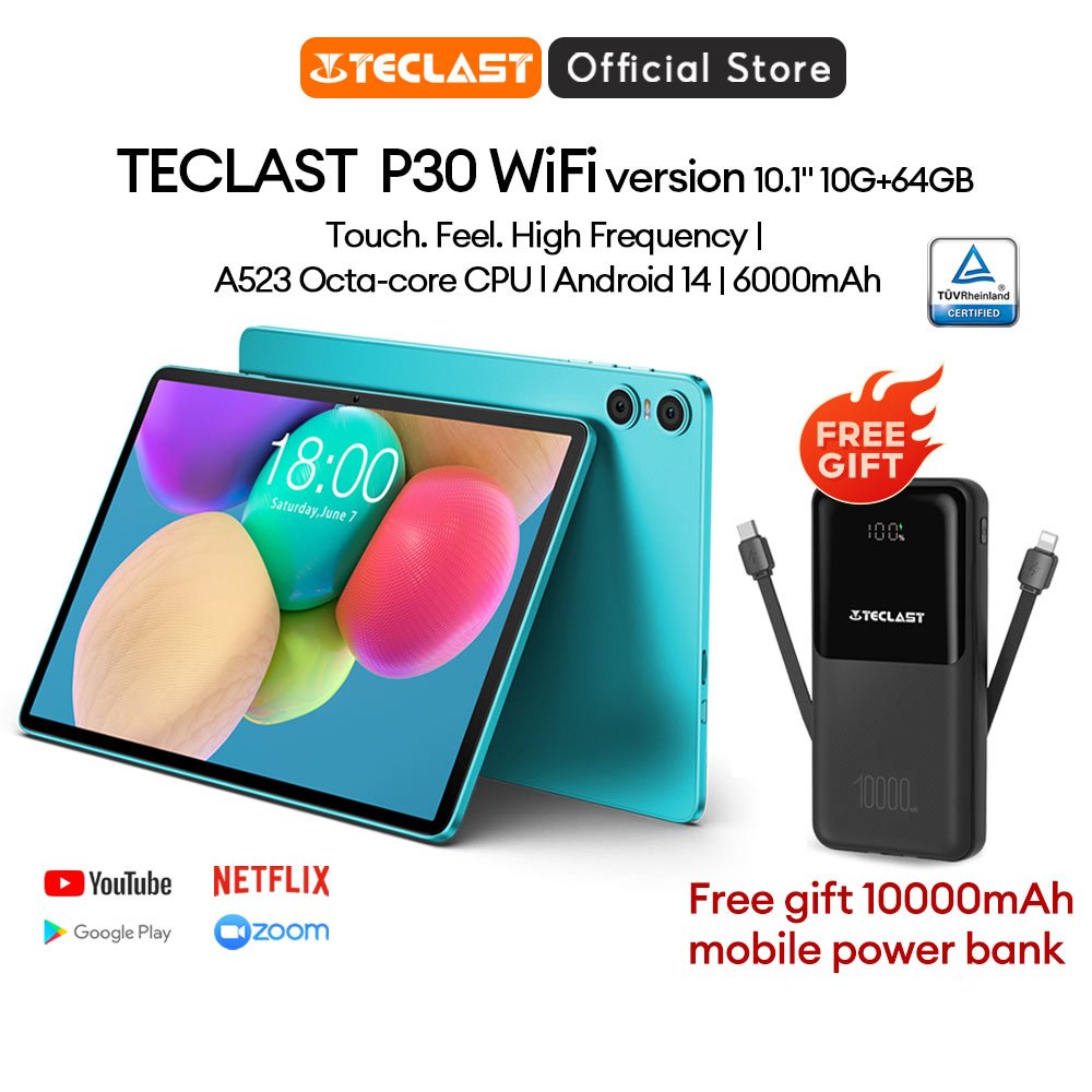 TECLAST P30 10.1" Android 14 Tablet 10GB RAM + 64GB Storage Octa-Core CPU WiFi6 BT5.4 6000mAh ...