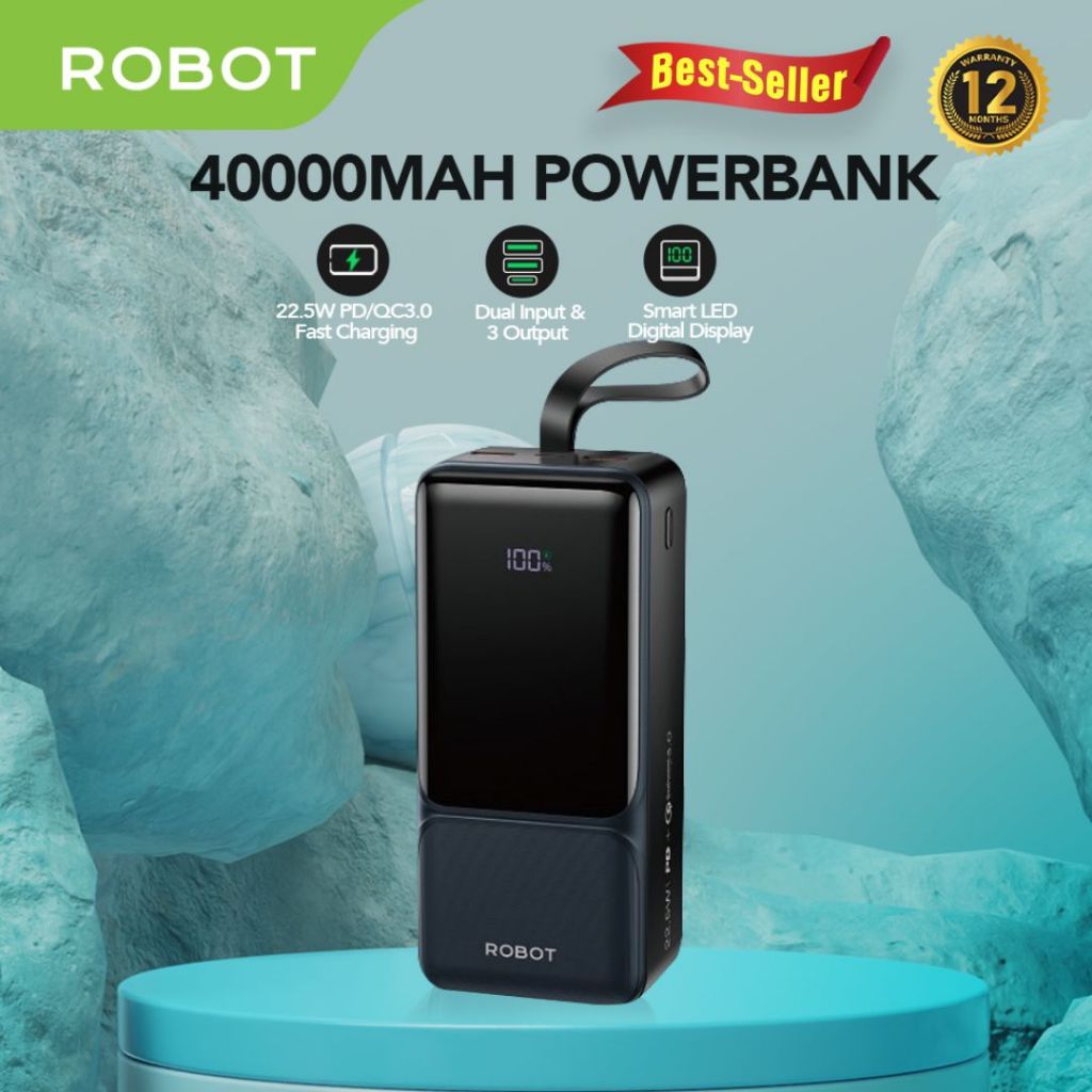 Robot RT40 40000mAh Powerbank 22.5W PD/QC 3.0 Dual Input 3 Output Smart ...