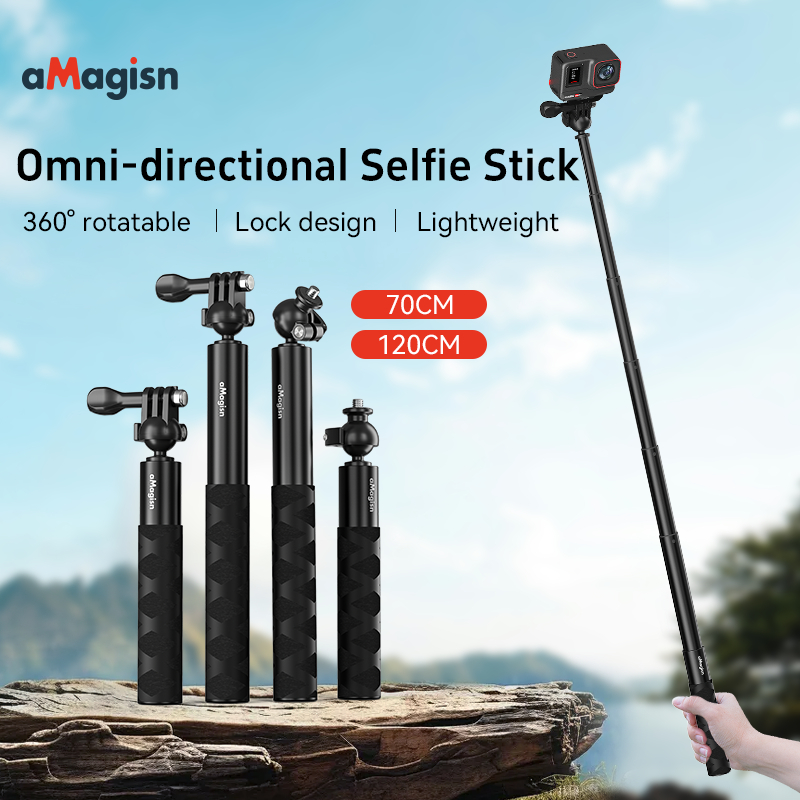 aMagisn Selfie Stick for Action Cameras - Tripod Head & 3-Prong Mount ...