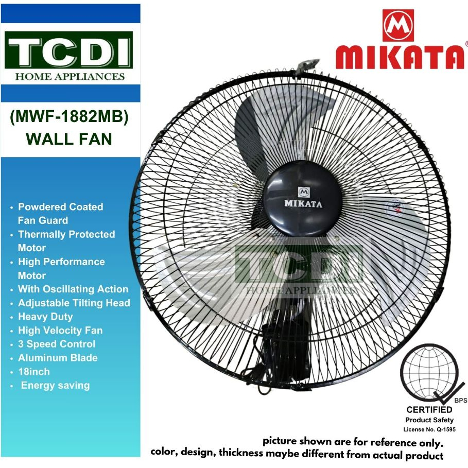 Mikata Industrial Wall Fan Electric Fan 18 inches 3 Blade Metal ...