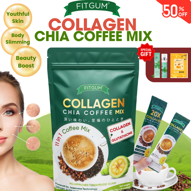Fitgum Collagen Chia Coffee Mix Drink with Glutathione for Slimming and ...