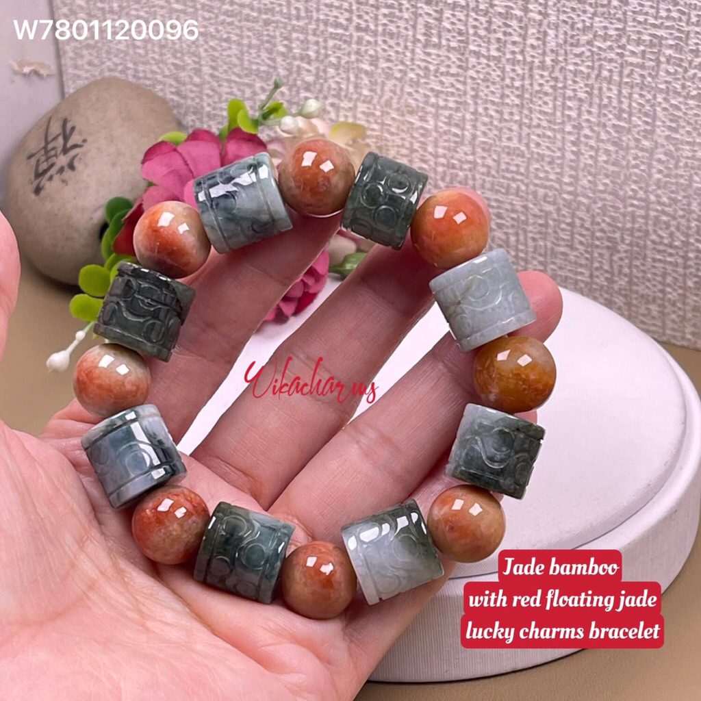 (wikacharms) burma jade bamboo with red floating jade circle lucky ...