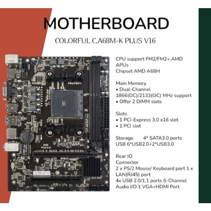COLORFUL C.A68M-K PLUS V16 Support FM2/FM2+ AMD APUs (pre-owned ...