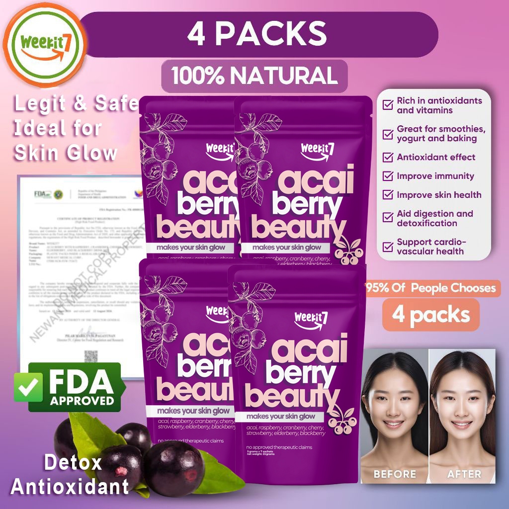 4Packs Weekit7 Acai Berry Powder-Immune Health,UTI/PCOS,Detox Slim ...