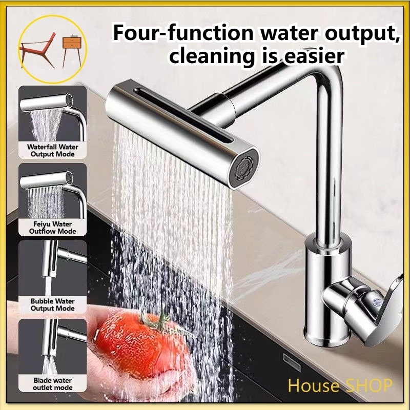 4 Modes 360°Rotation Kitchen Faucet Flexible Waterfall Faucet High ...