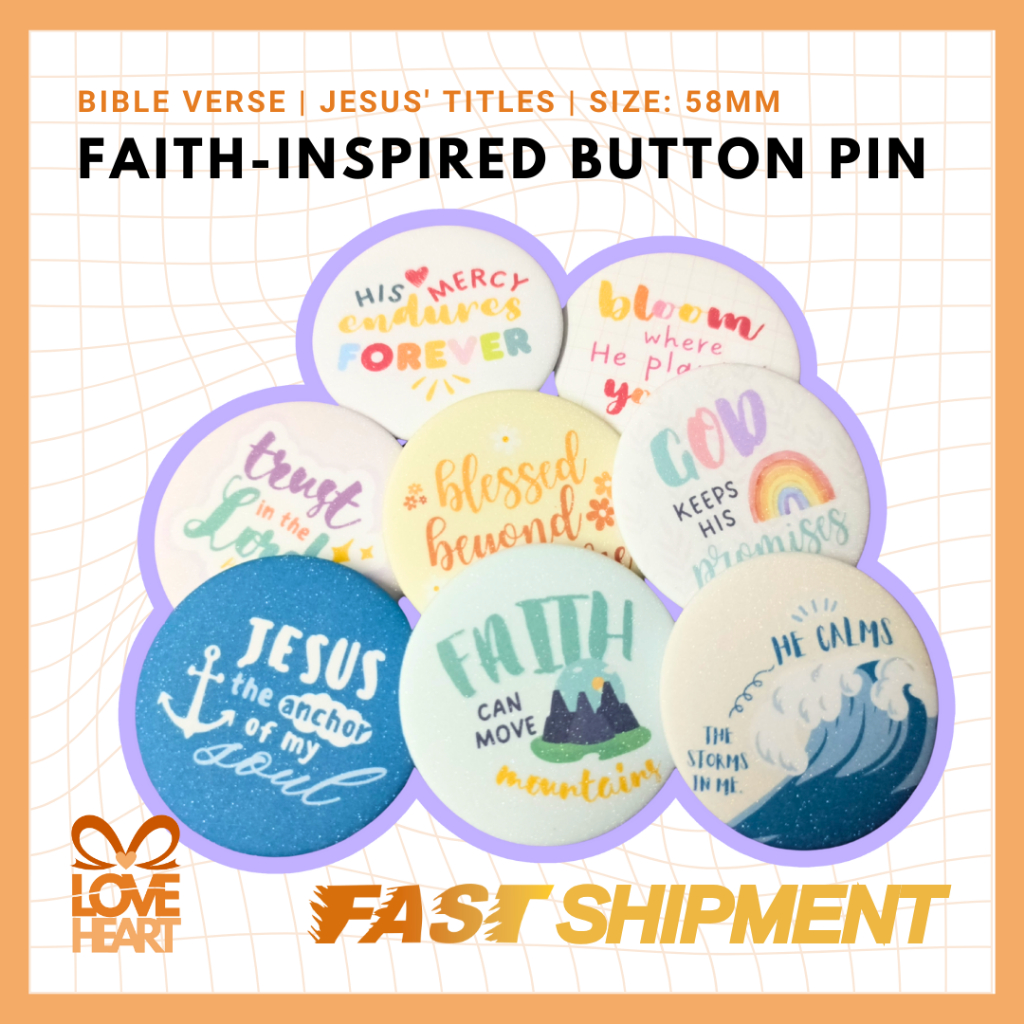 FAITH-INSPIRED BUTTON PINS (min. order 2pcs) | GLOSSY OR GLITTER FINISH ...