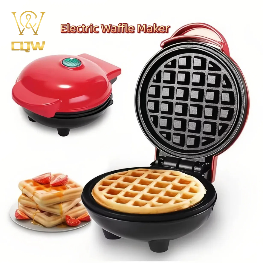 CQW.NO1 Round Mini Electric Waffle Maker Anti-Overflow Non-stick Waffle ...