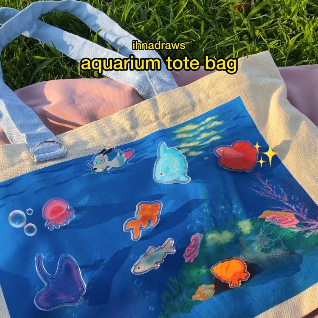 Aquarium Tote Bag DIY interactive fish pins | cute cozy cottagecore ...
