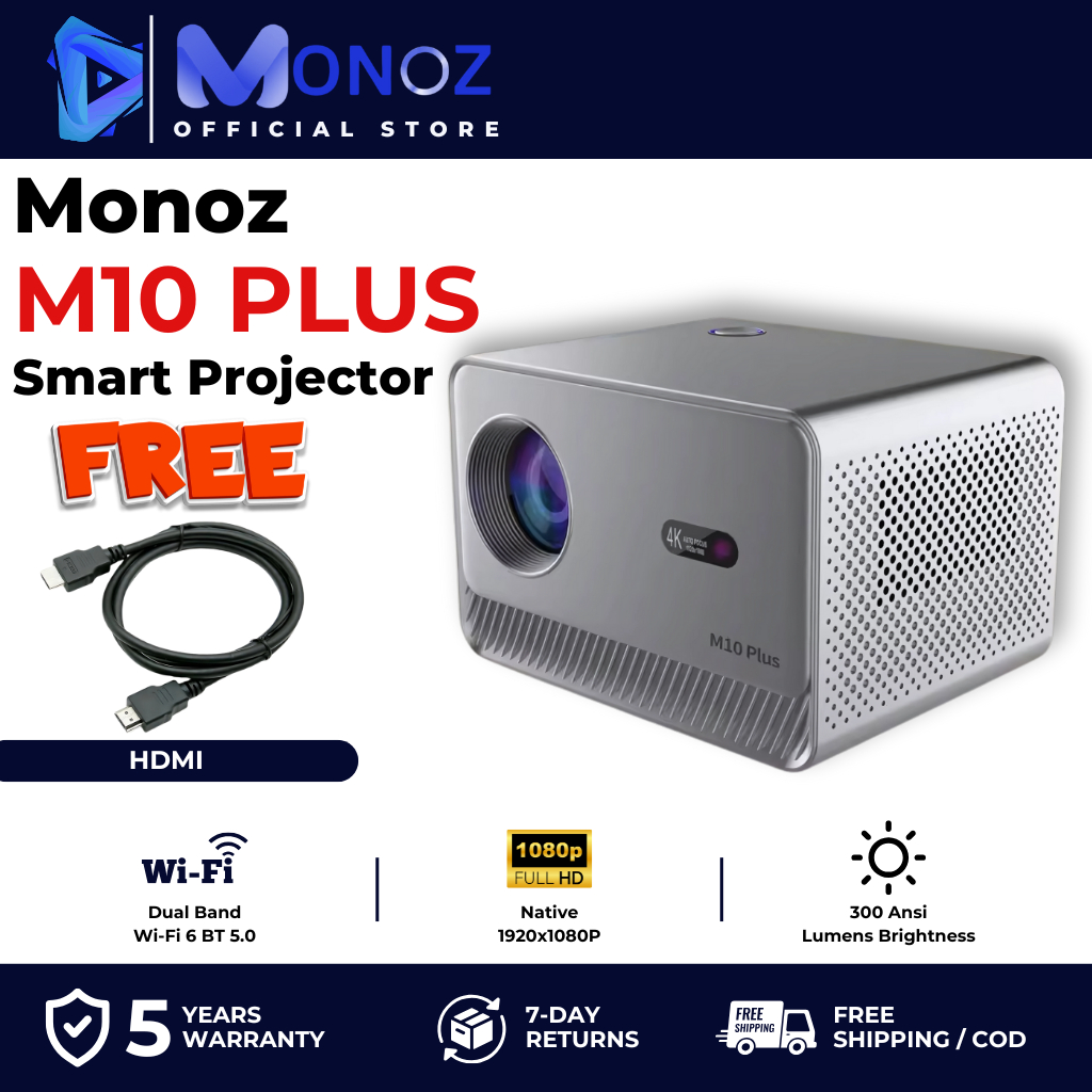Monoz M10 Plus 1080P Smart Projector | WiFi Bluetooth | Portable ...