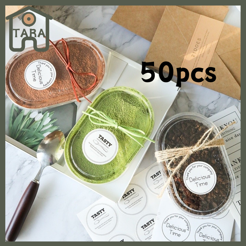 100pcs Dessert Container With Lid Oval Deli Container 500ML Clear Box ...